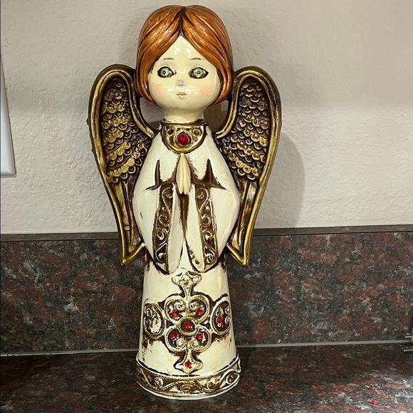 Art | Vintage Handcrafted Angel Figurine With Gold And Brown Accents ...